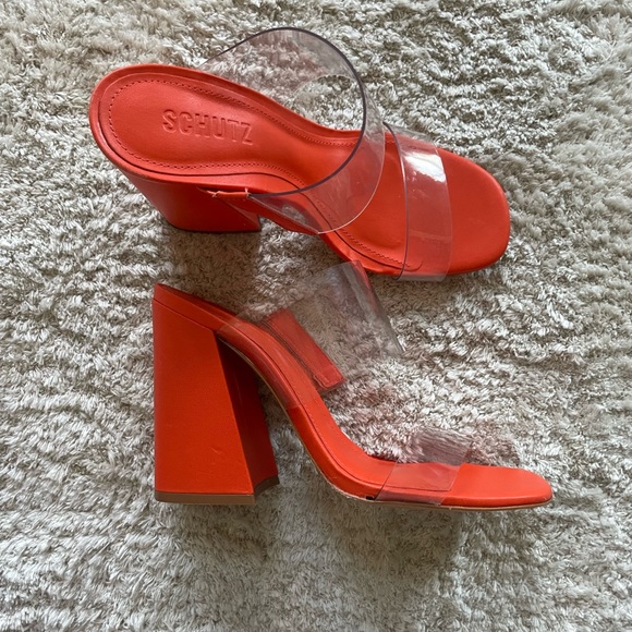 SCHUTZ | Shoes | Schutz Victorie Orange High Block Heels | Poshmark